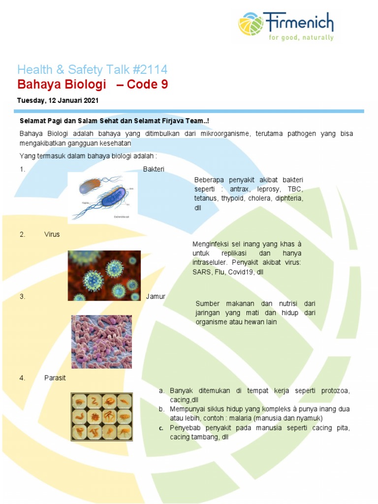 Safety Talk 2114 Bahaya Biologi (Code 8) | PDF