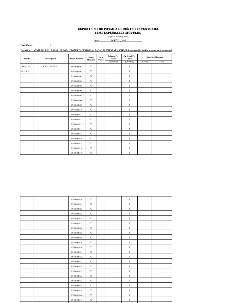 Report On The Physical Count of Inventories Semi-Expendable Modules ...