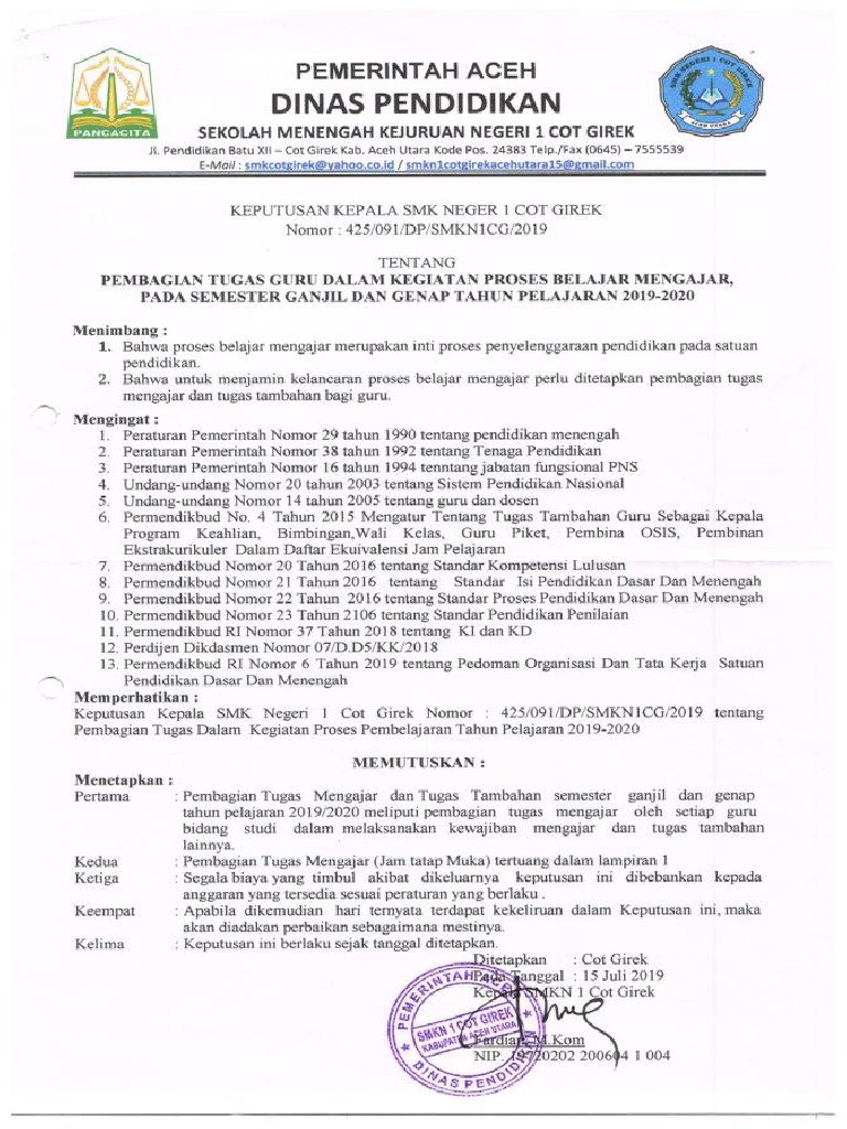 SK Penugasan SMKN 1 Cot Girek (Muhammad Ikbal) | PDF