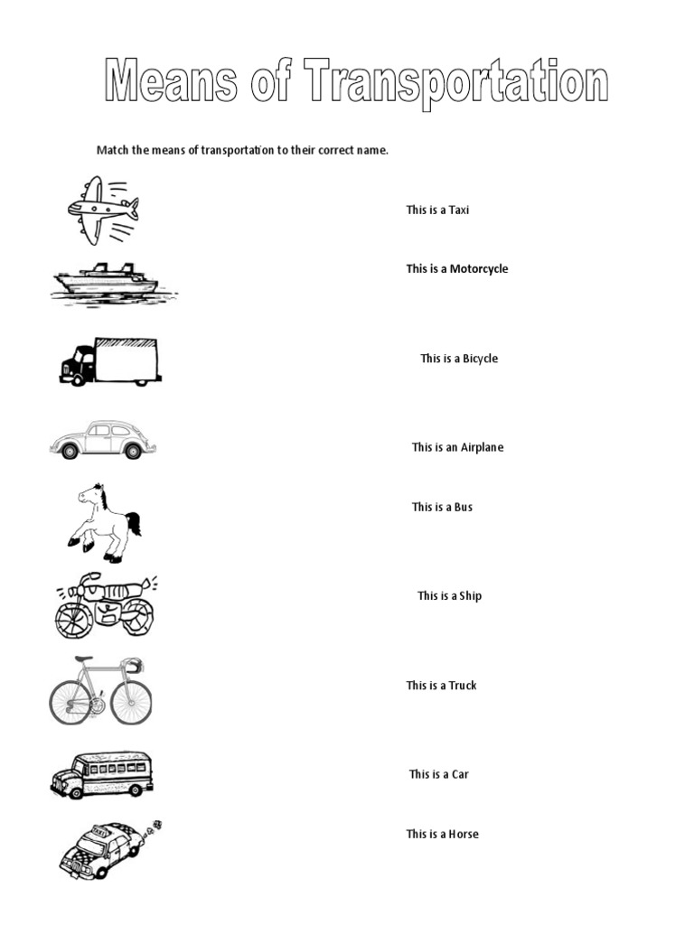 Match The Means of Transportation To Their Correct Name.: This Is A ...