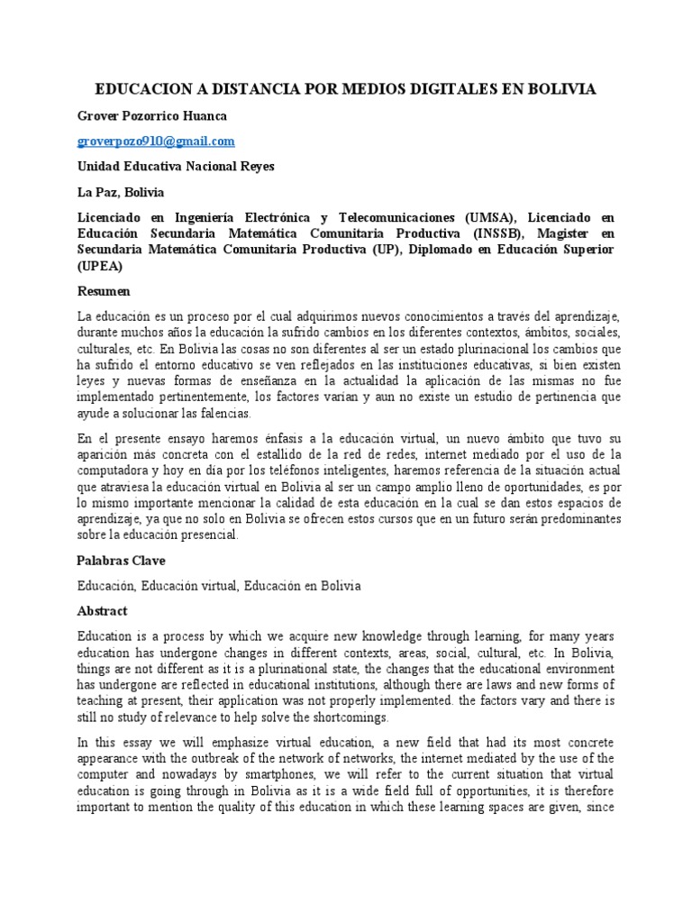 Cobertura Digital Nacional para La Educacion en Bolivia | PDF ...