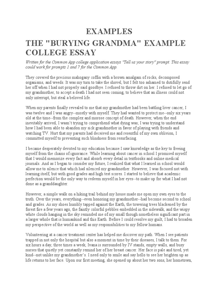 Examples The "Burying Grandma" Example College Essay | PDF | Wellness ...