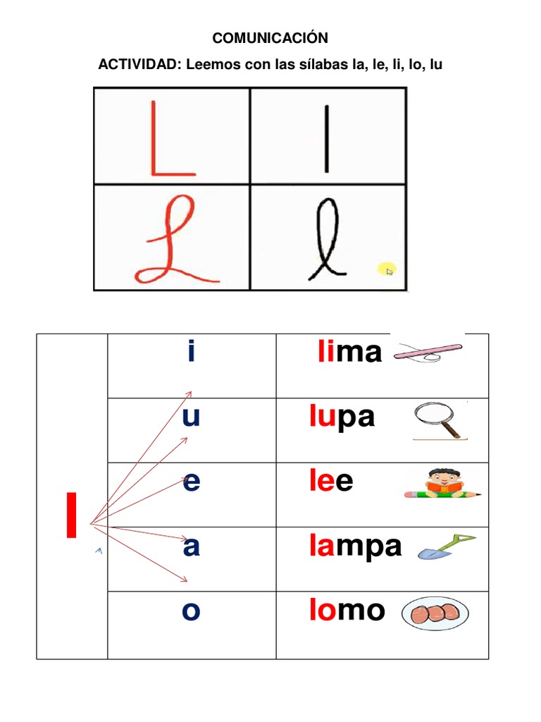 Letra L Silabas La Le Li Lo Lu Actividades De Letras Letra L Silabas