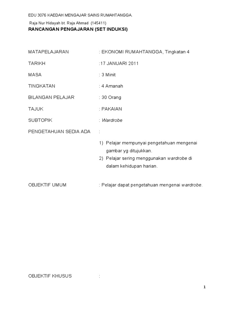 Planning a Wardrobe Lesson | PDF