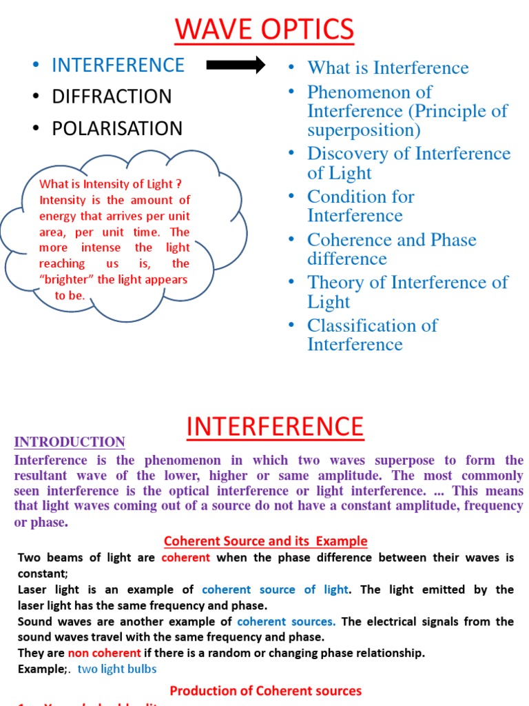 Wave Optics: - Interference | PDF | Diffraction | Coherence (Physics)