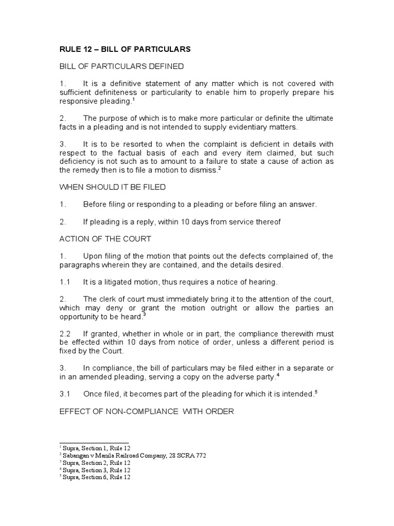 Rule 12 - Bill of Particulars Discussion Outline | PDF | Pleading | Public Law