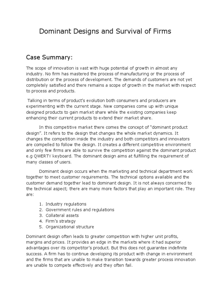 Dominant Designs and Survival of Firms Summary | PDF | Innovation ...