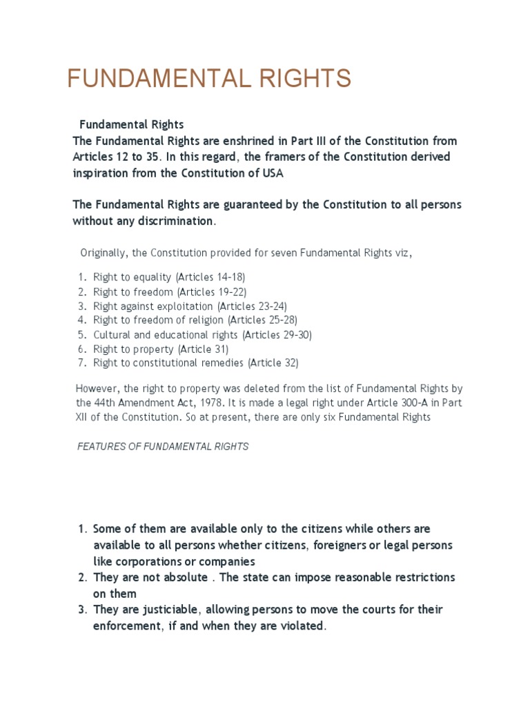 Fundamental Rights Notes | PDF | Legal Documents | Government And ...