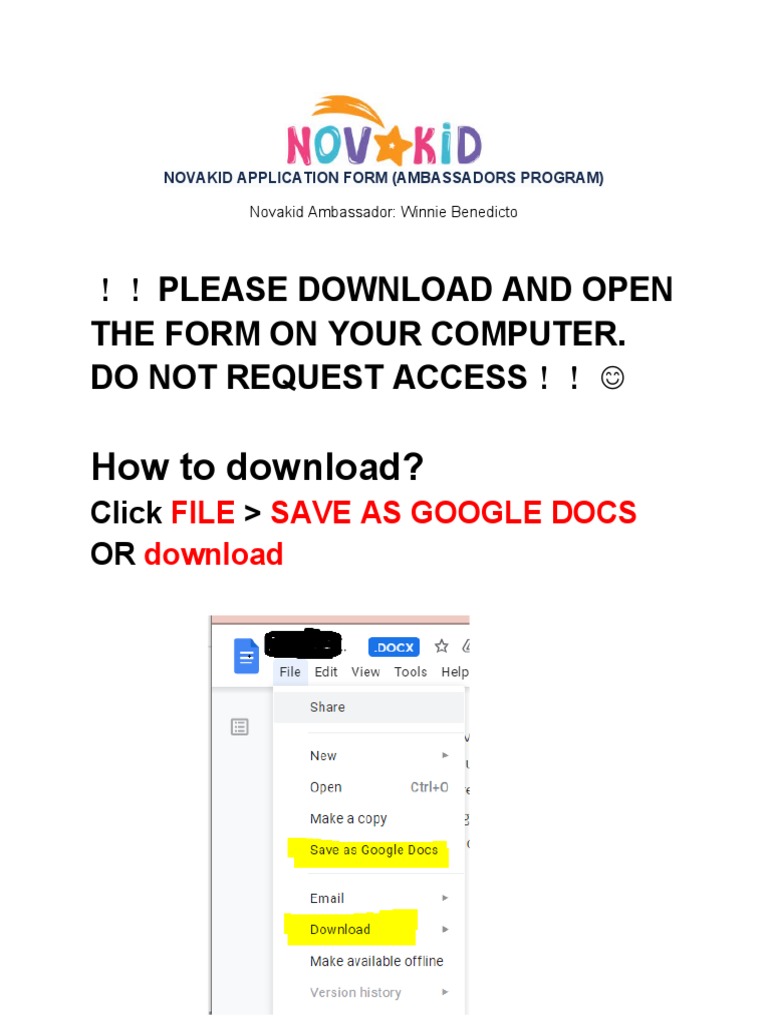 UNABIA NOVAKID Application | PDF | English As A Second Or Foreign ...