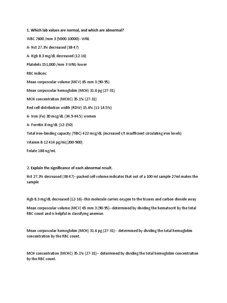 Which Lab Values Are Normal, and Which Are Abnormal? | PDF | Anemia | Blood