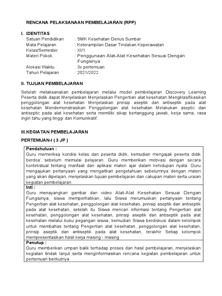 02-RPP Alat-Alat Kesehatan | PDF