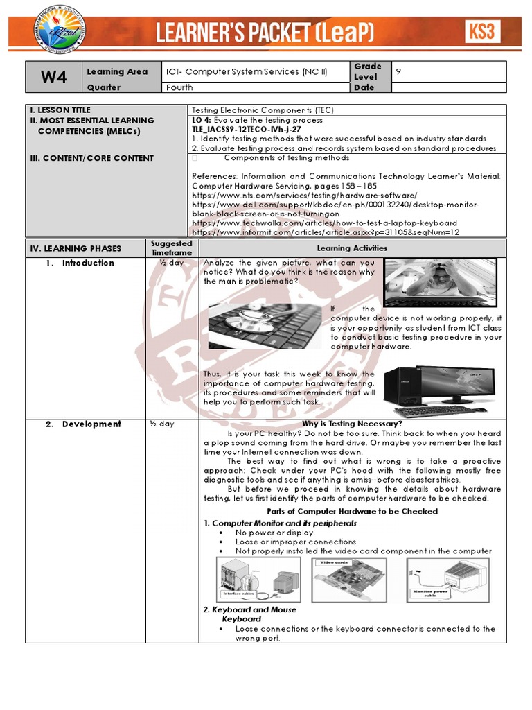 ICT-Computer System Services (NC II) 9 Fourth | PDF | Computer Keyboard ...