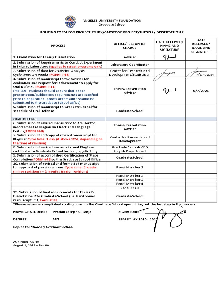 AUF-ForM-GS 49 Routing Form - Thesis 2 and Dissertation 2 - v2 | PDF ...