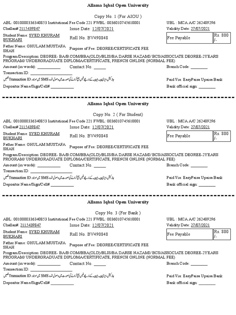 Online Challan Form | PDF | Payments | Business