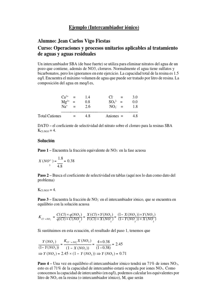 Ejercicio de Intercambio Ionico | PDF | Intercambio iónico | Materiales