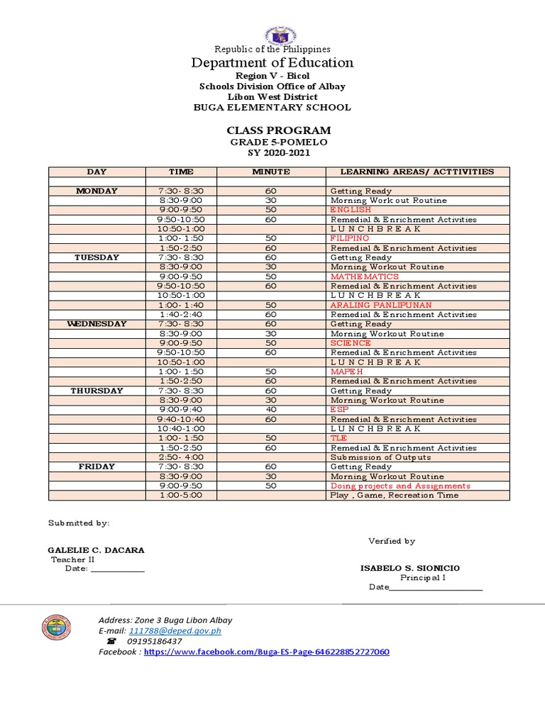 Department of Education: Class Program | PDF | Schools | Further Education