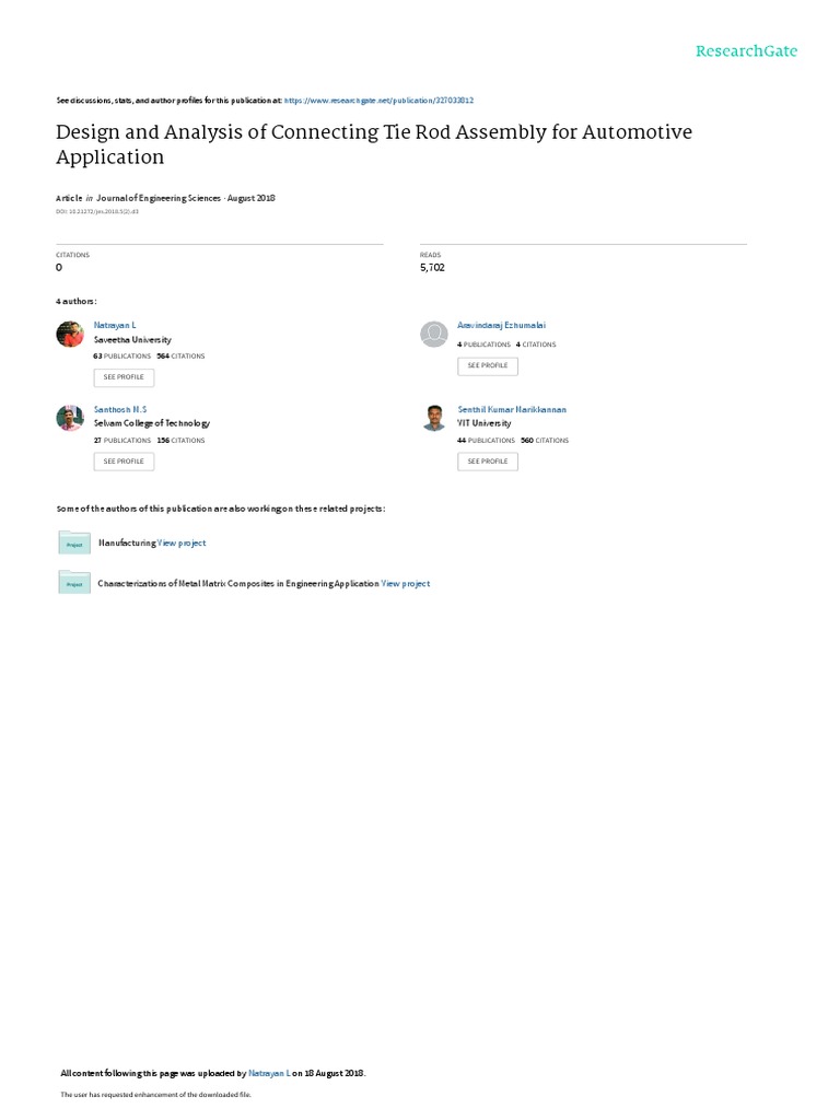 Design and Analysis of Connecting Tie Rod Assembly For Automotive ...