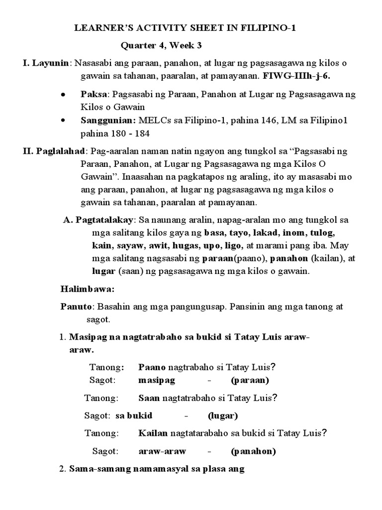 LAS in Filipino Q4 Week 3-Asis | PDF