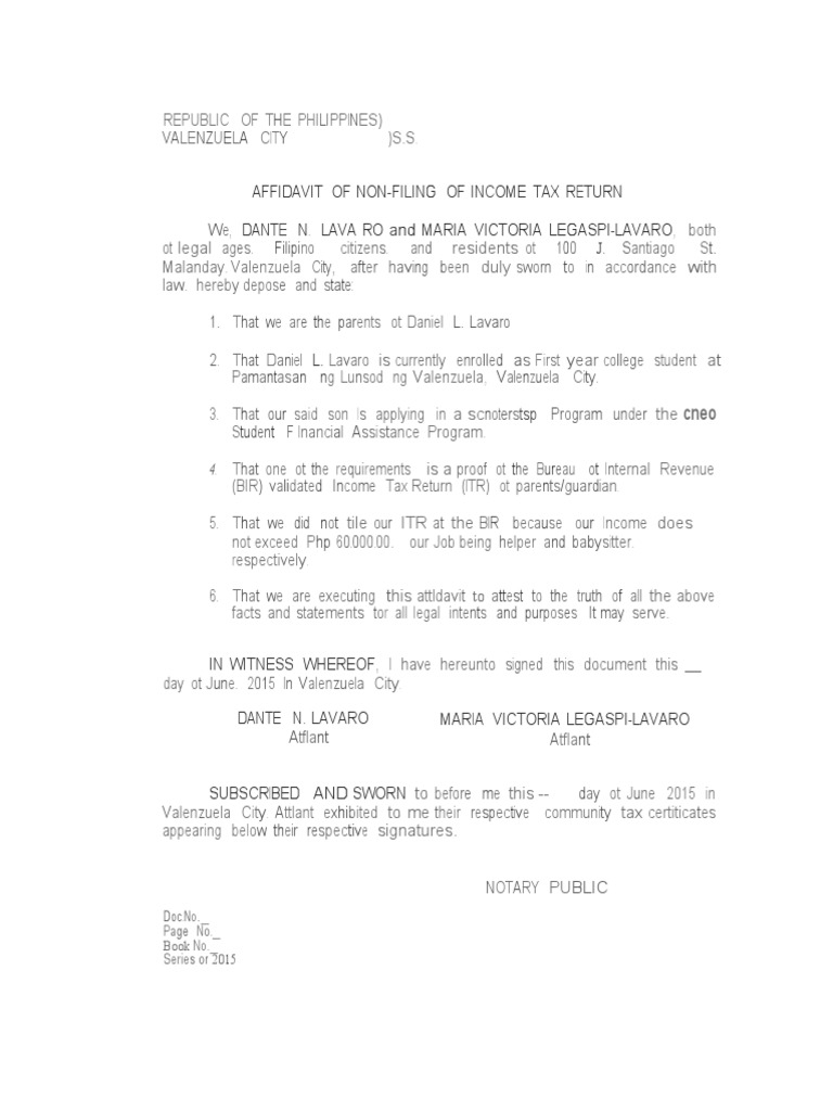 Affidavit No Income - Non-Filing | PDF