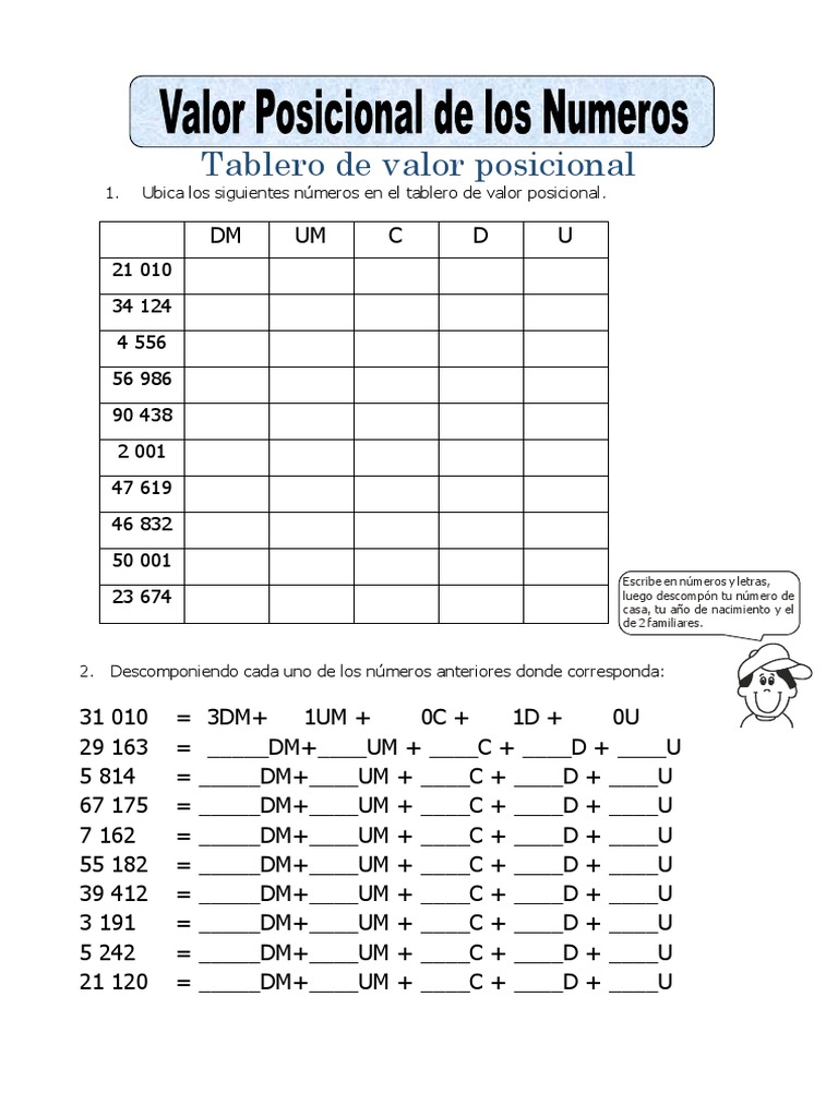 Hojas De Trabajo Para El Valor Posicional En Tablero