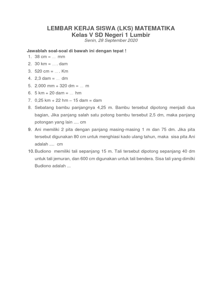 Lks Matematika Satuan Panjang | PDF | Metode & Bahan Ajar | Griya & Taman