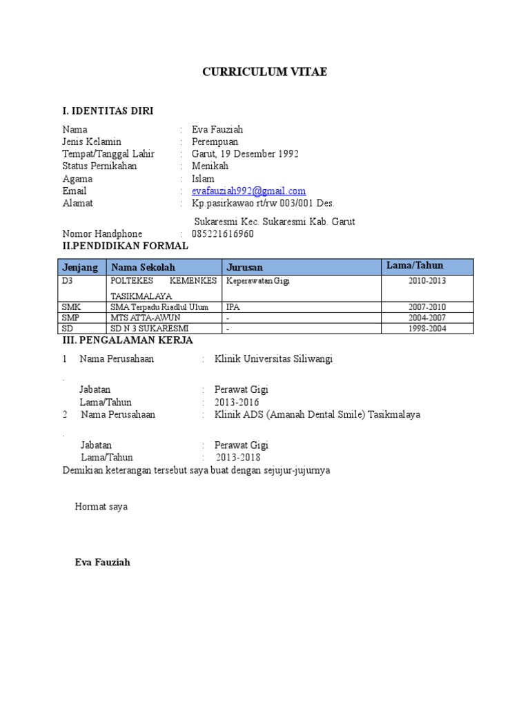 CV Eva Fauziah | PDF