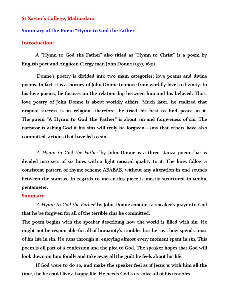 Analysis of Donne's Hymn to God | PDF | Forgiveness | Poetry