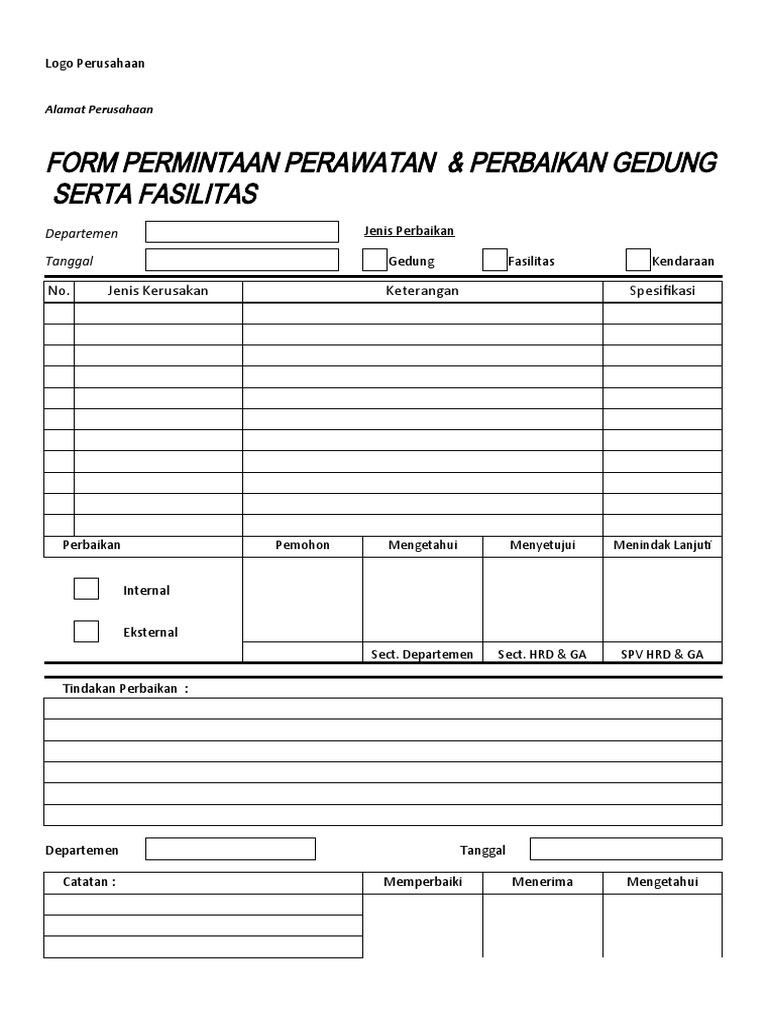 Form Permintaan Perawatan & Perbaikan Fasilitas Gedung Dan Fasum | PDF