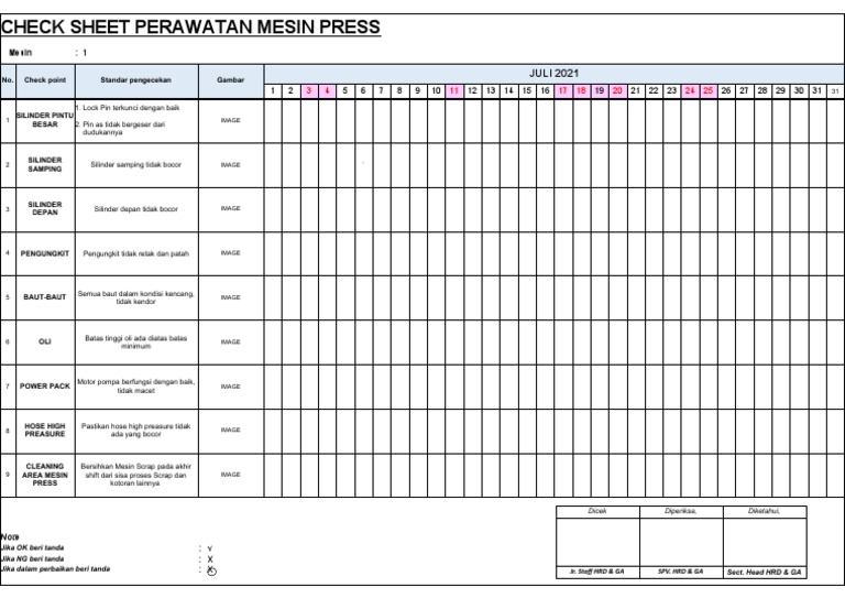 Checklist Perawatan Mesin Press | PDF