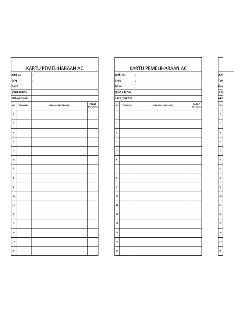 Kartu Pemeliharaan Ac | PDF