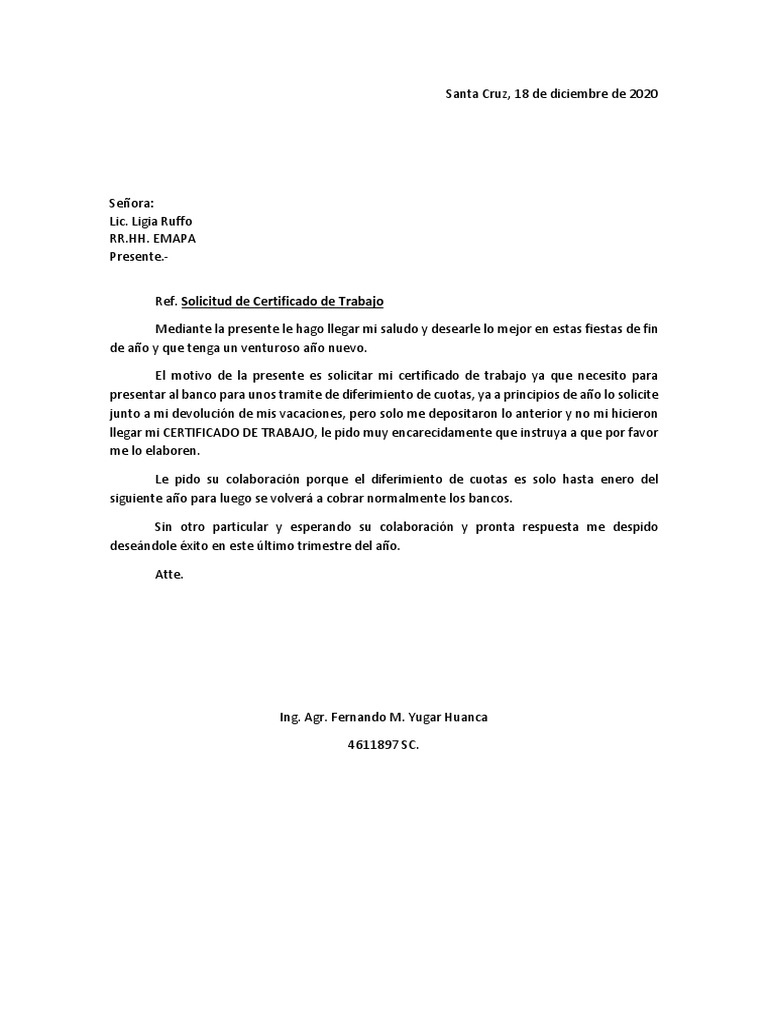 Carta Emapa 2020 Certificado | PDF