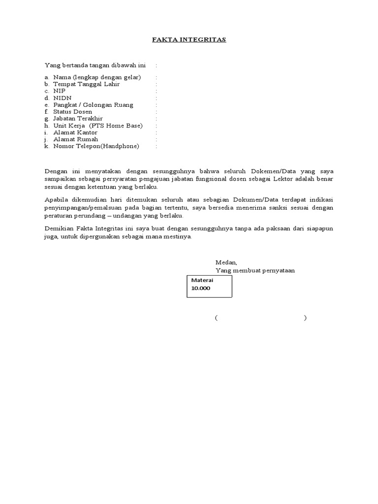 Format - FAKTA INTEGRITAS | PDF