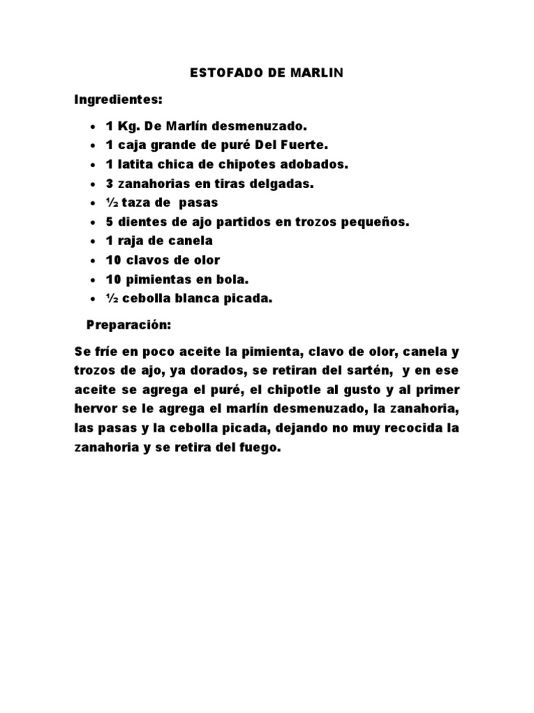 Estofado de Marlin | PDF