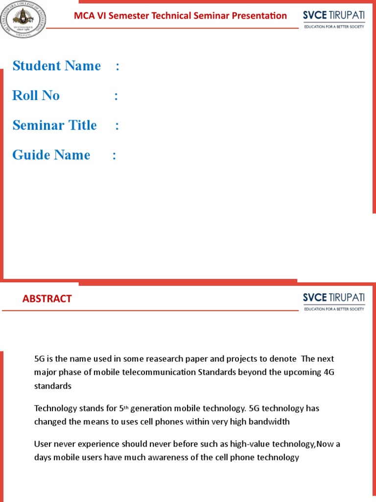 Student Name: Roll No: Seminar Title: Guide Name | PDF | 4 G | Wireless