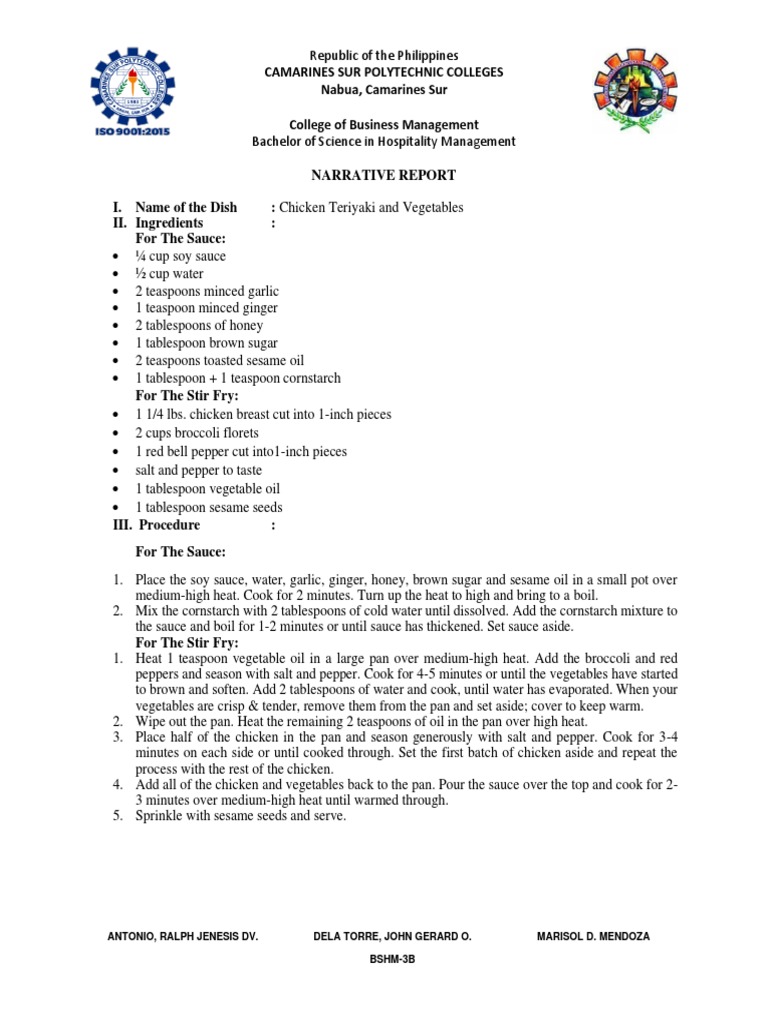 Narrative Report | PDF | Stir Frying | Cooking