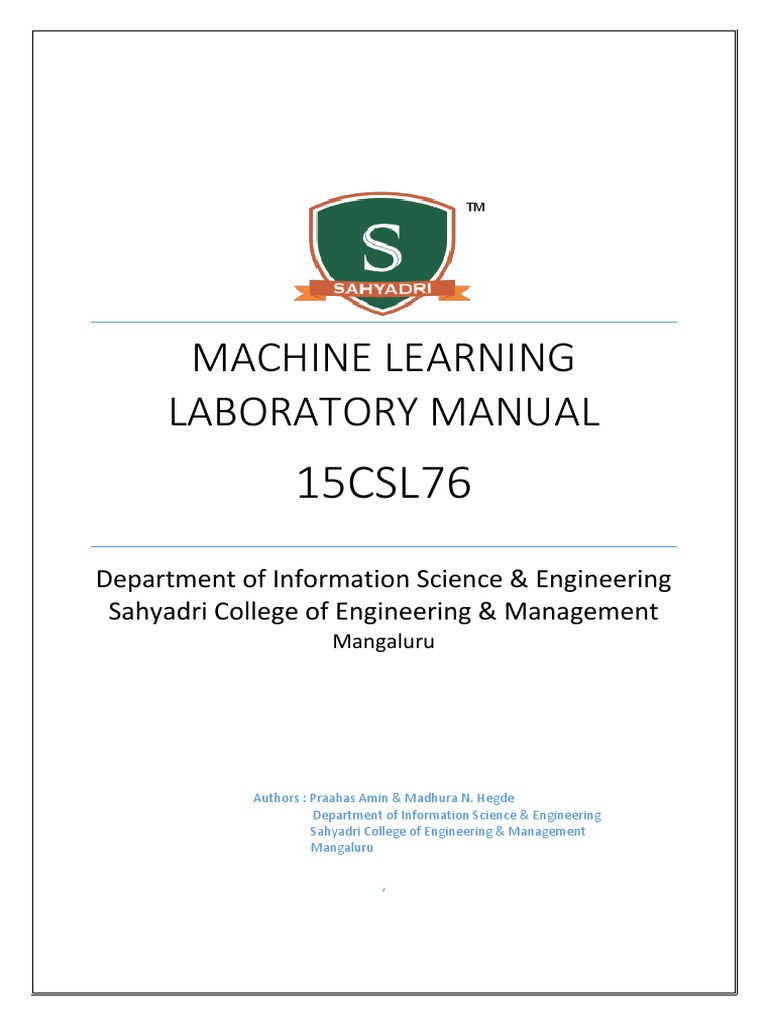 Machine Learning Lab Manual (15CSL76) | PDF | Statistical ... Machine Learning Lab Manual (15CSL76) | PDF | Statistical ...