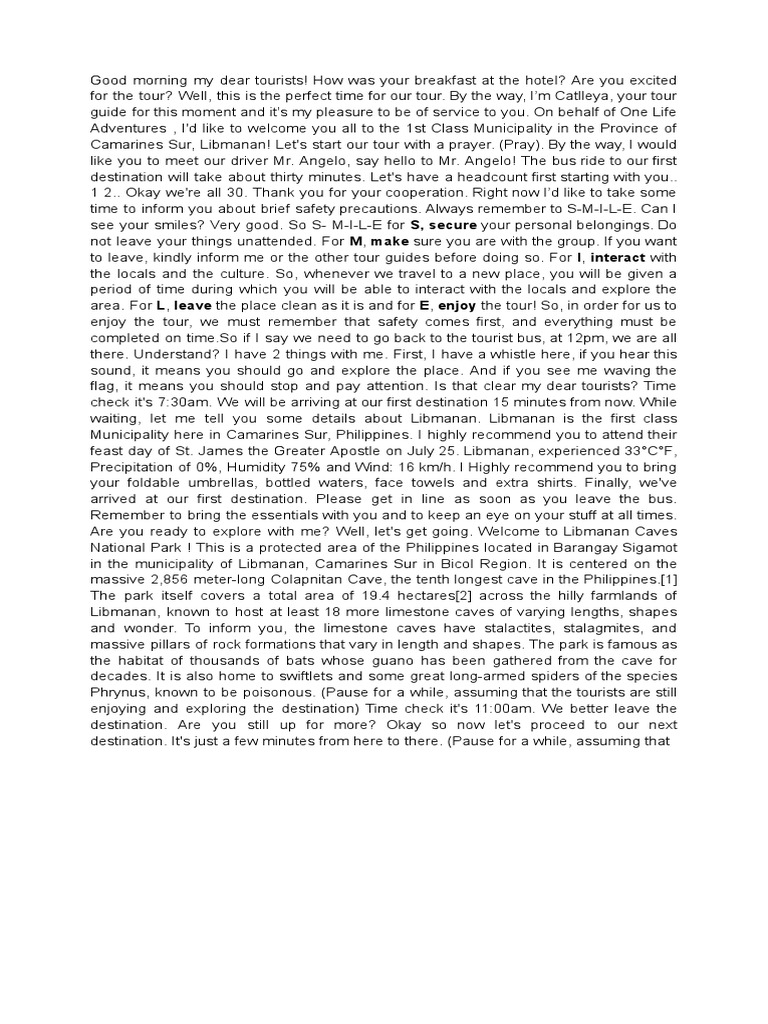 Tour Guiding Script | PDF