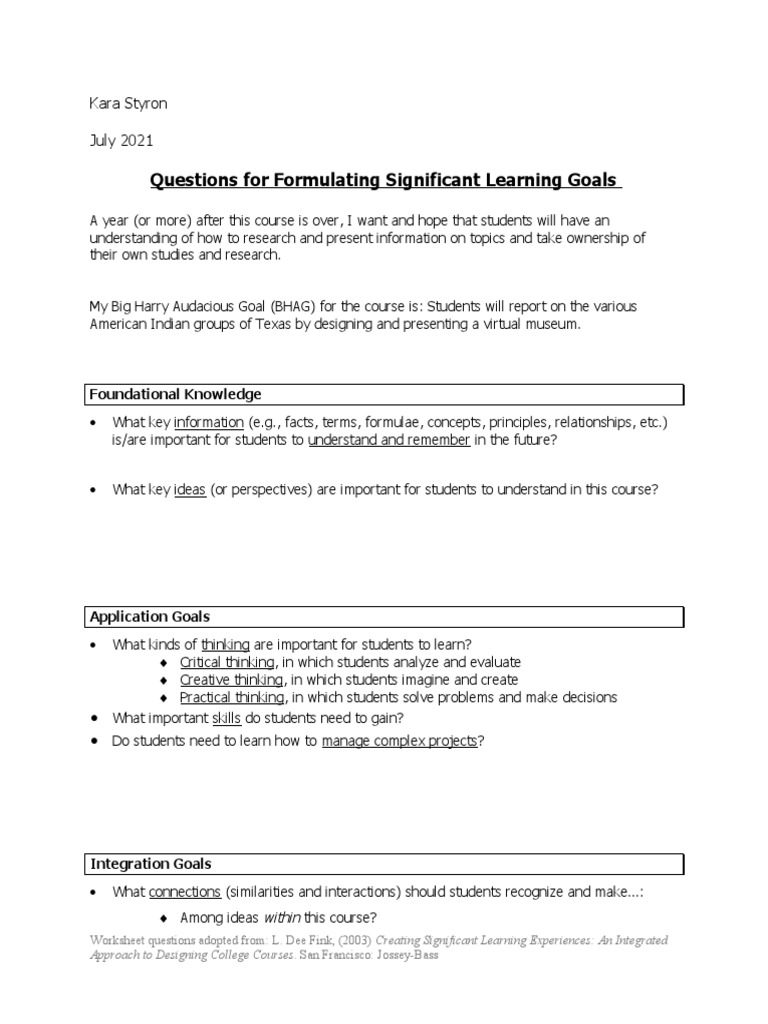 Worksheet-2-Questions For Formulating Significant Learning Goals | PDF ...