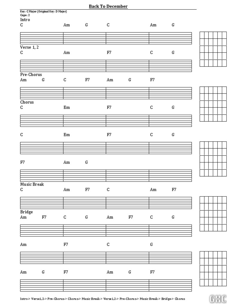 Back To December Guitar Tab | PDF | Song Structure | Songs