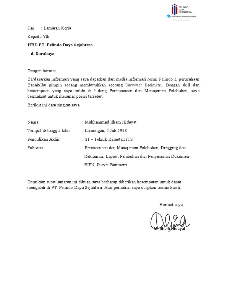 Surat Lamaran - Mukhammad Ilham Hidayat | PDF