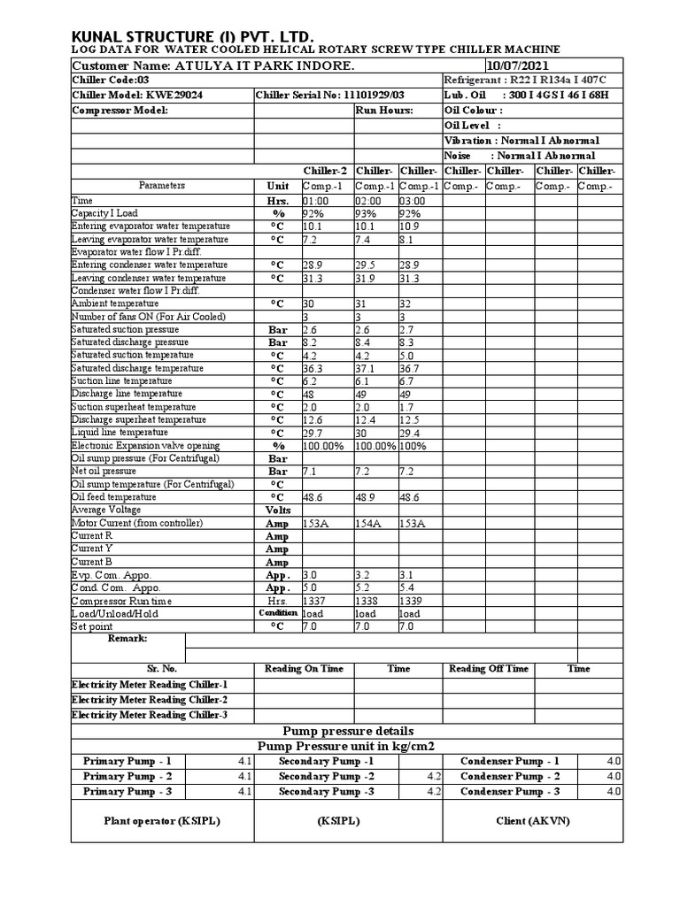 Present Chiller 2 Log Sheet..... | PDF | Engineering Thermodynamics ...
