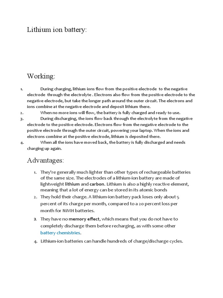 Lithium Ion Battery Notes | PDF | Rechargeable Battery | Lithium Ion ...
