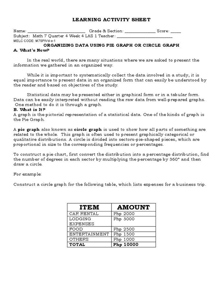 Grade 7 Pie Chart Learning Activity | PDF | Pie Chart | Chart