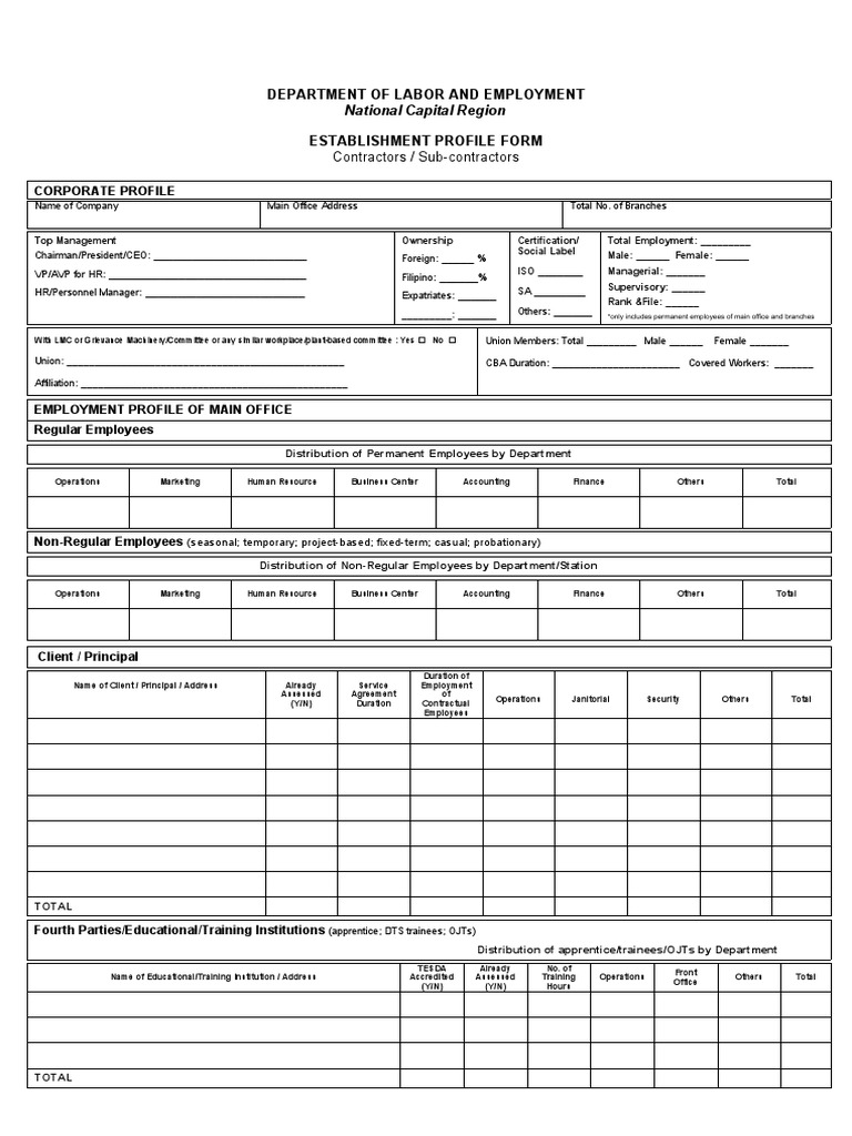 Contractor Corporate Profile Form | PDF | Human Resources | Employment