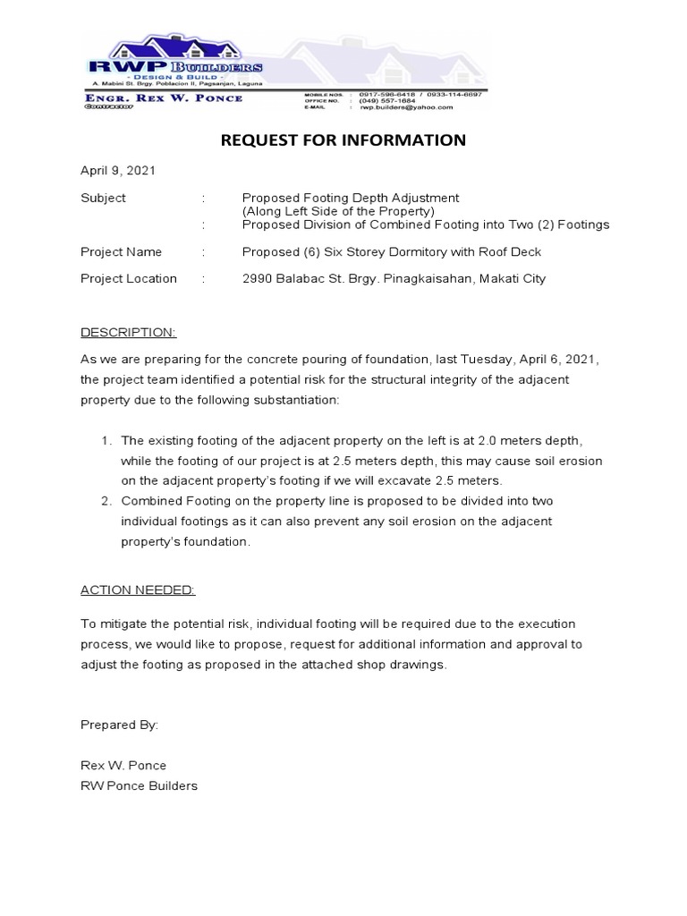 Construction RFI Template 12 | PDF