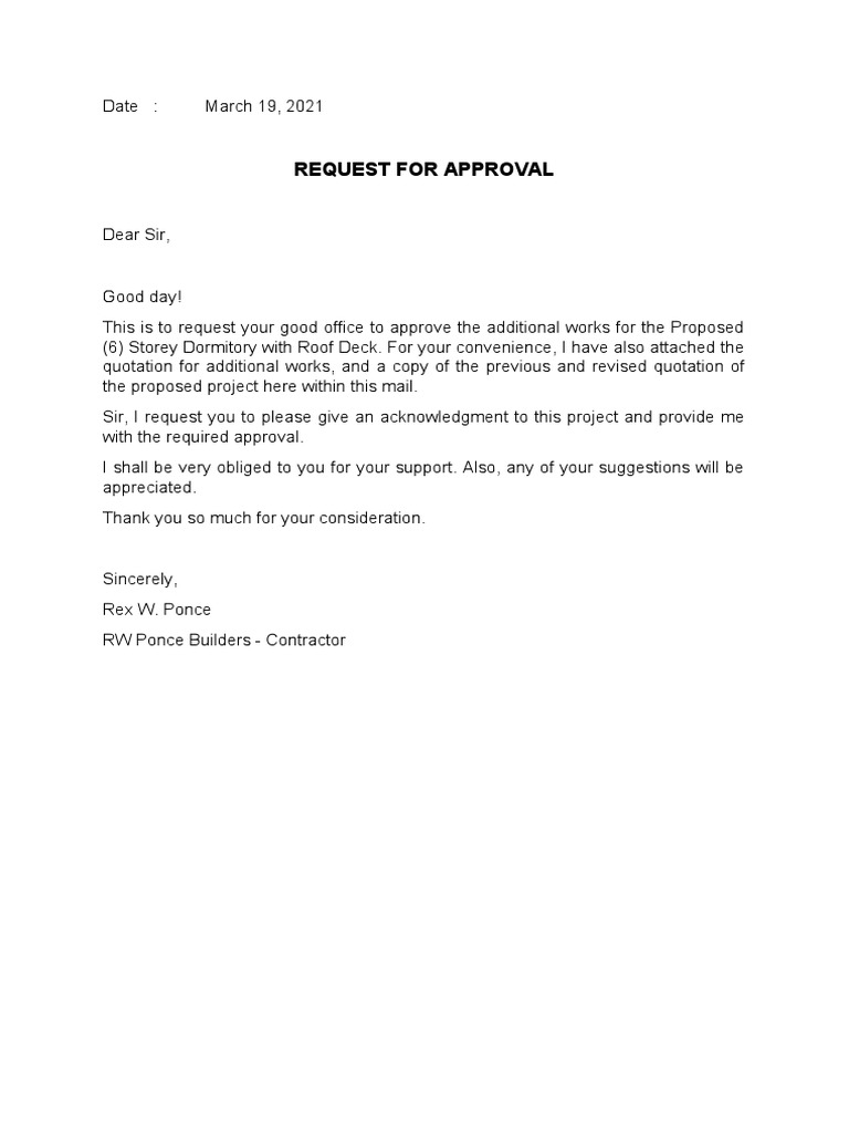 Sample Request Letter For Approval of Project | PDF