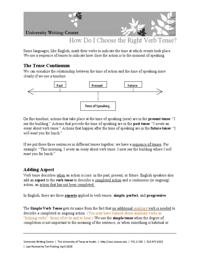 Verb Tense and Aspect 2020 | PDF | Grammatical Tense | Perfect (Grammar)