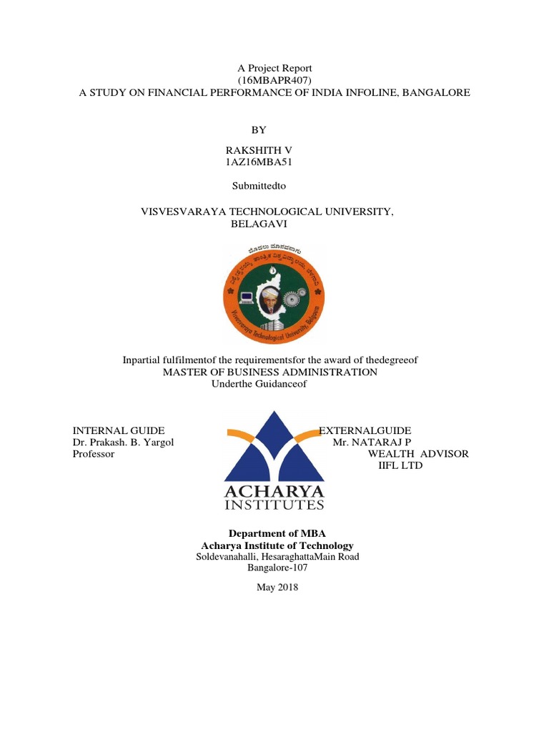 A Study On Financial Performance of India Infoline Limited, Bangalore ...
