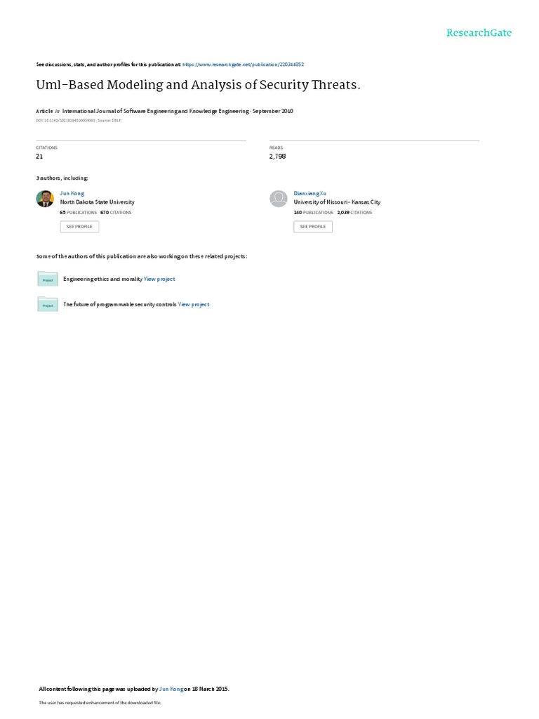 Uml-Based Modeling and Analysis of Security Threat | PDF | Parsing | Unified Modeling Language