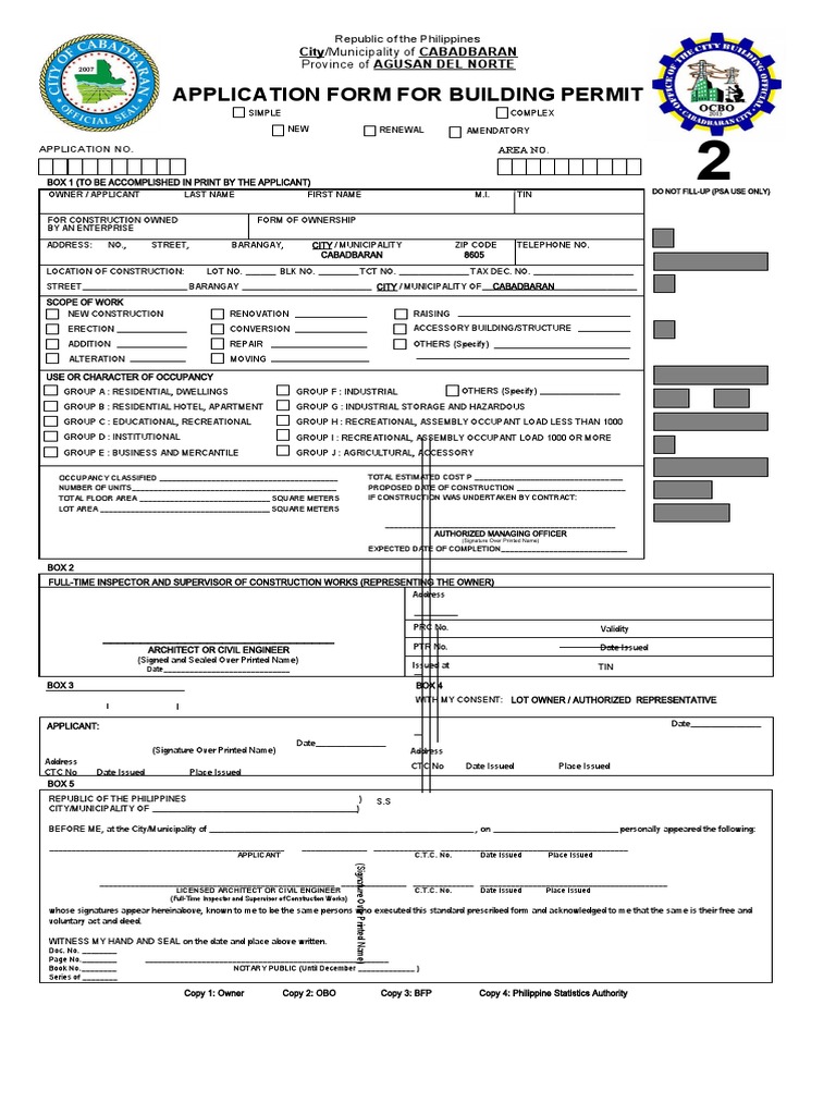 Application Form For Building Permit: Province of Agusan Del Norte ...
